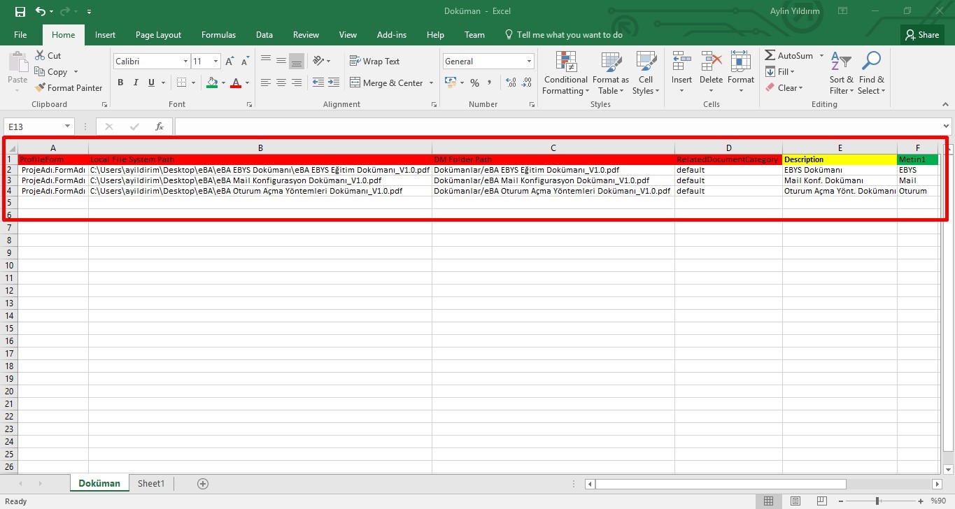 eBA Doküman Yönetimi Dosya Aktarım Dokümanı | Bimser